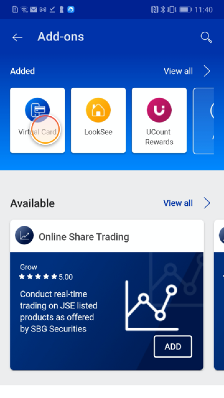 Banking App feature: Add and remove add-ons | Standard Bank