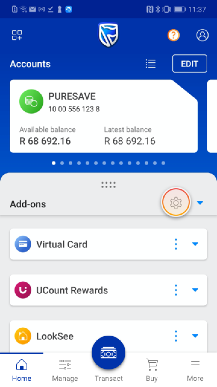 Banking App feature: Add and remove add-ons | Standard Bank