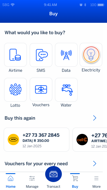 Buy prepaid electricity on the app | Standard Bank