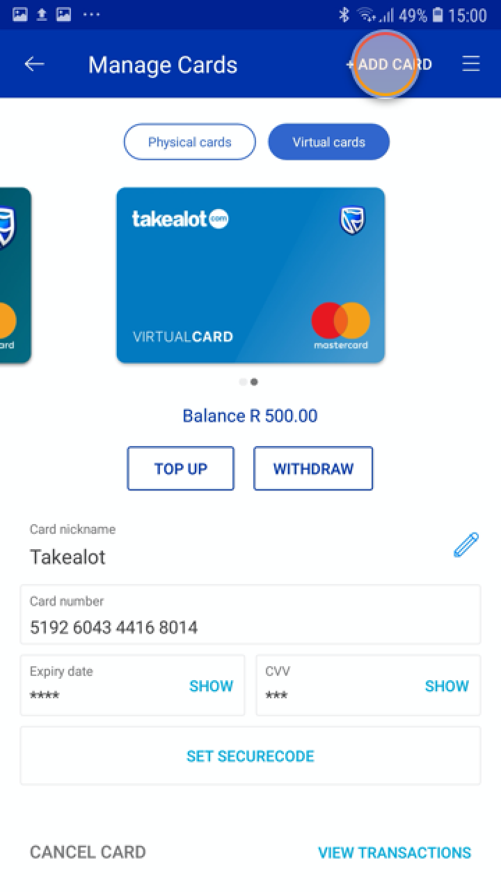 How to manage your card on the app | Standard Bank